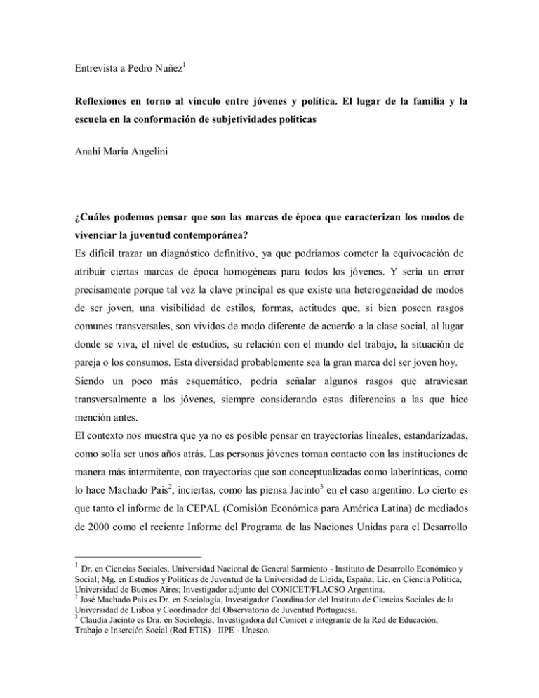 Entrevista A Pedro Nuñez Escuela En La Conformación De Subjetividades