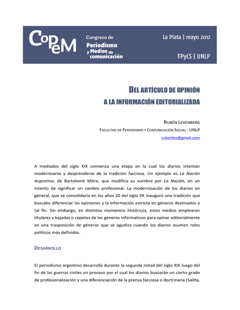 Del art culo de opini n a la informaci n editorializada