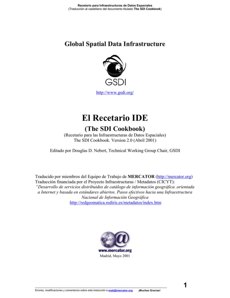 El Recetario IDE Global Spatial Data Infrastructure (The SDI Cookbook)
