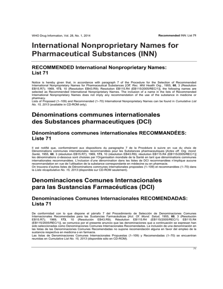 Recommended INN List 71 pdf, 599kb