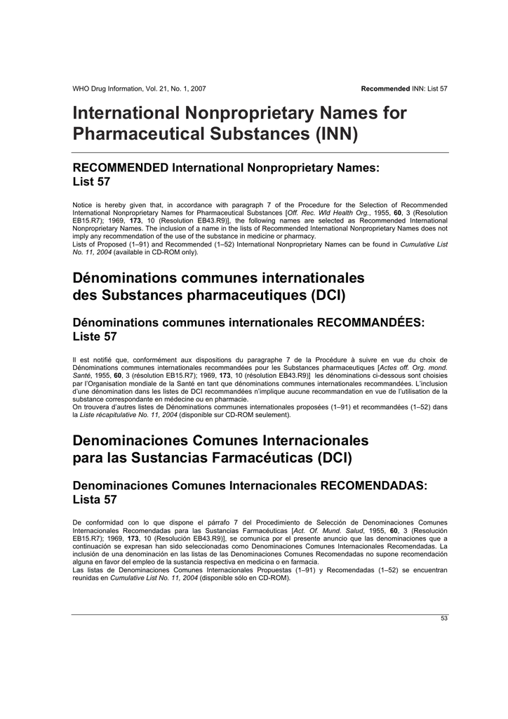 International Nonproprietary Names for Pharmaceutical Substances (INN ...