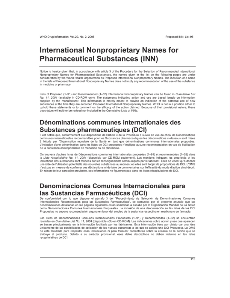 International Nonproprietary Names for Pharmaceutical Substances (INN)