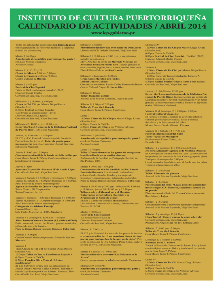Calendario ICP Abril 2014
