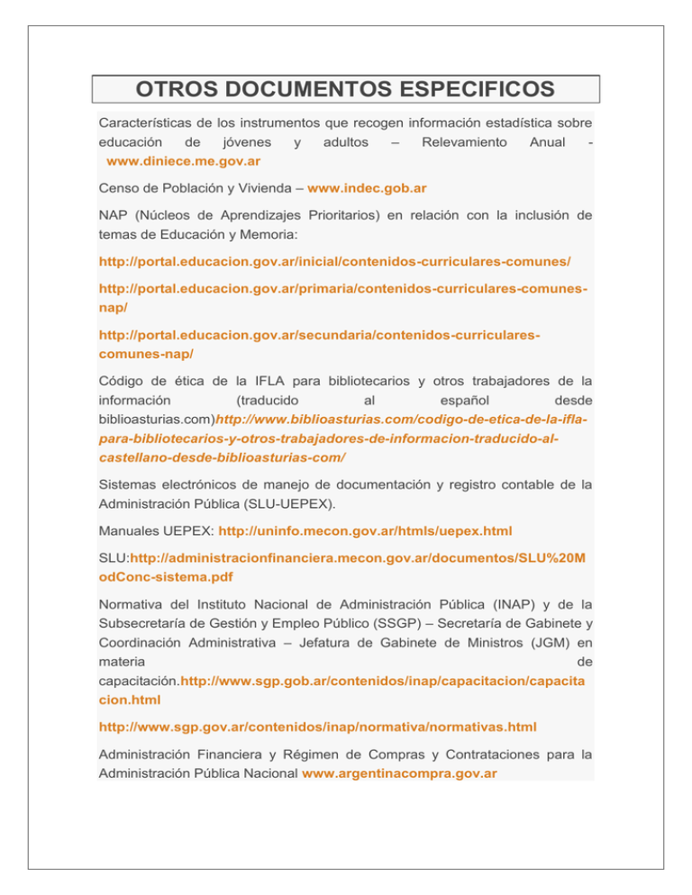 OTROS DOCUMENTOS ESPECIFICOS