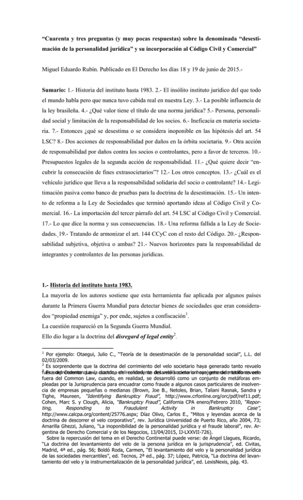 Inoponibilidad en la LSC y en el Código Civil y Comercial