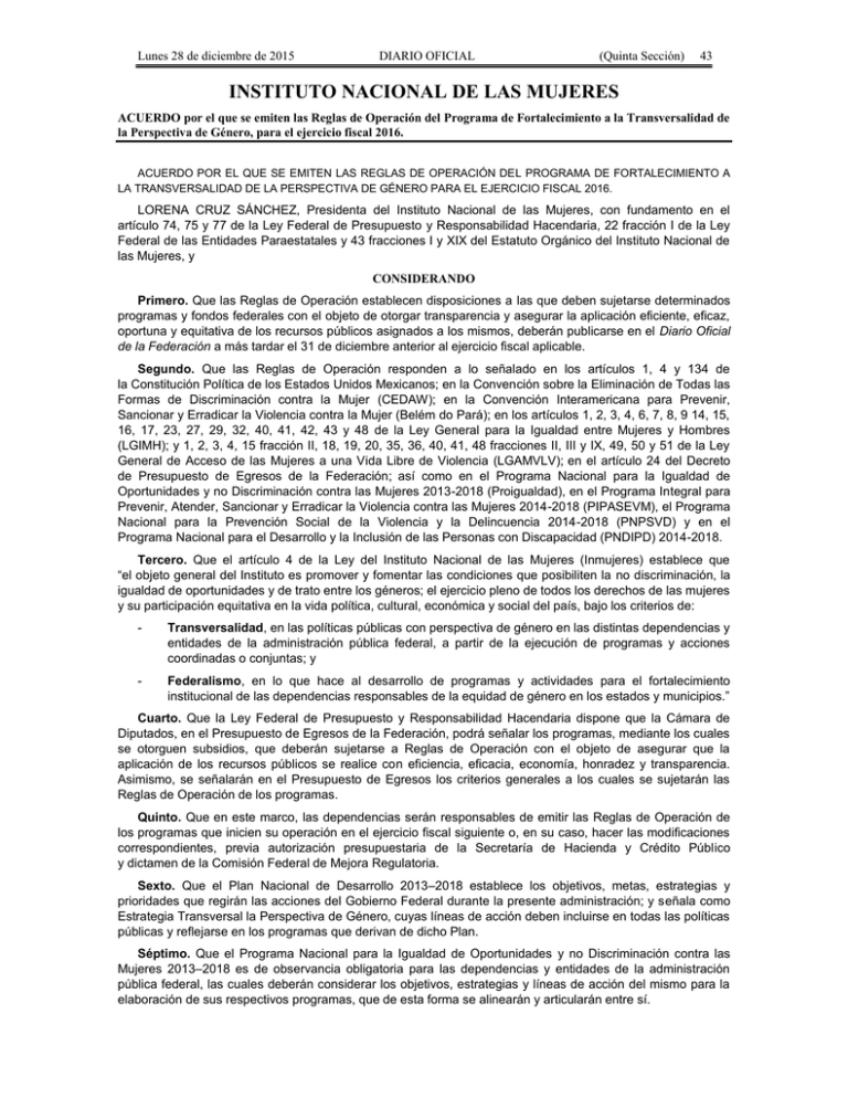 Acuerdo por el que se emiten las Reglas de Operación del Programa de Fortalecimiento a la ...