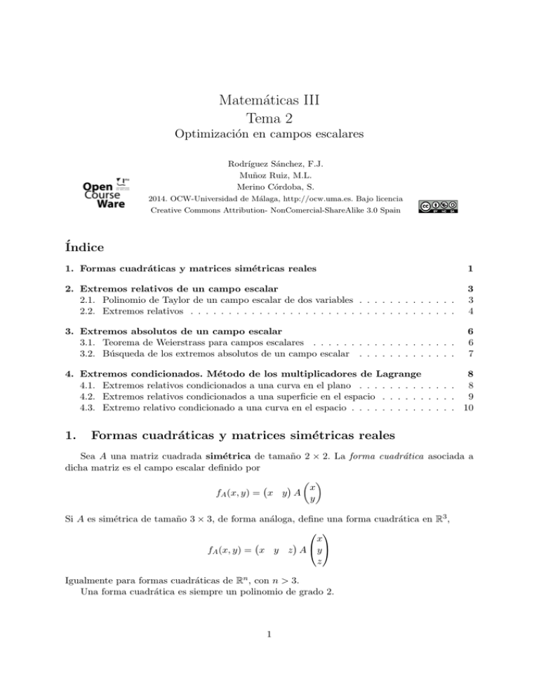 Matem´ aticas III Tema 2 Optimizaci´