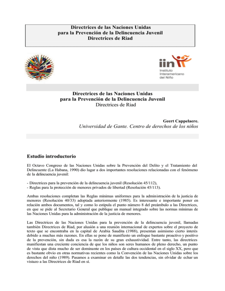 Directrices de Riad. Directrices de las Naciones Unidas para la Prevención de la Delincuencia ...