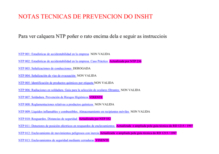 Indice Notas Técnicas de Prevención do INSHT.