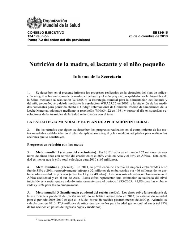Nutrición de la madre, el lactante y el niño pequeño