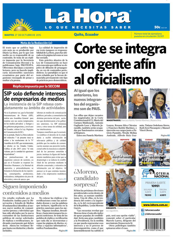 Edición impresa 27 de octubre 2015
