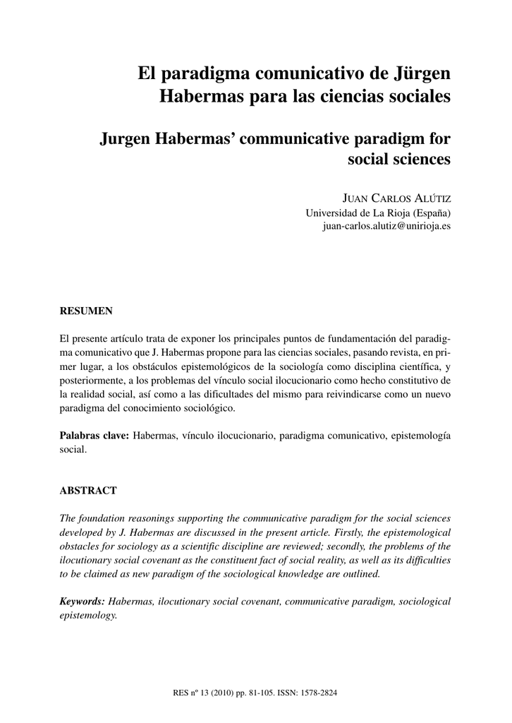 El paradigma comunicativo de Jürgen Habermas para las ciencias sociales / Jürgen Habermas ...