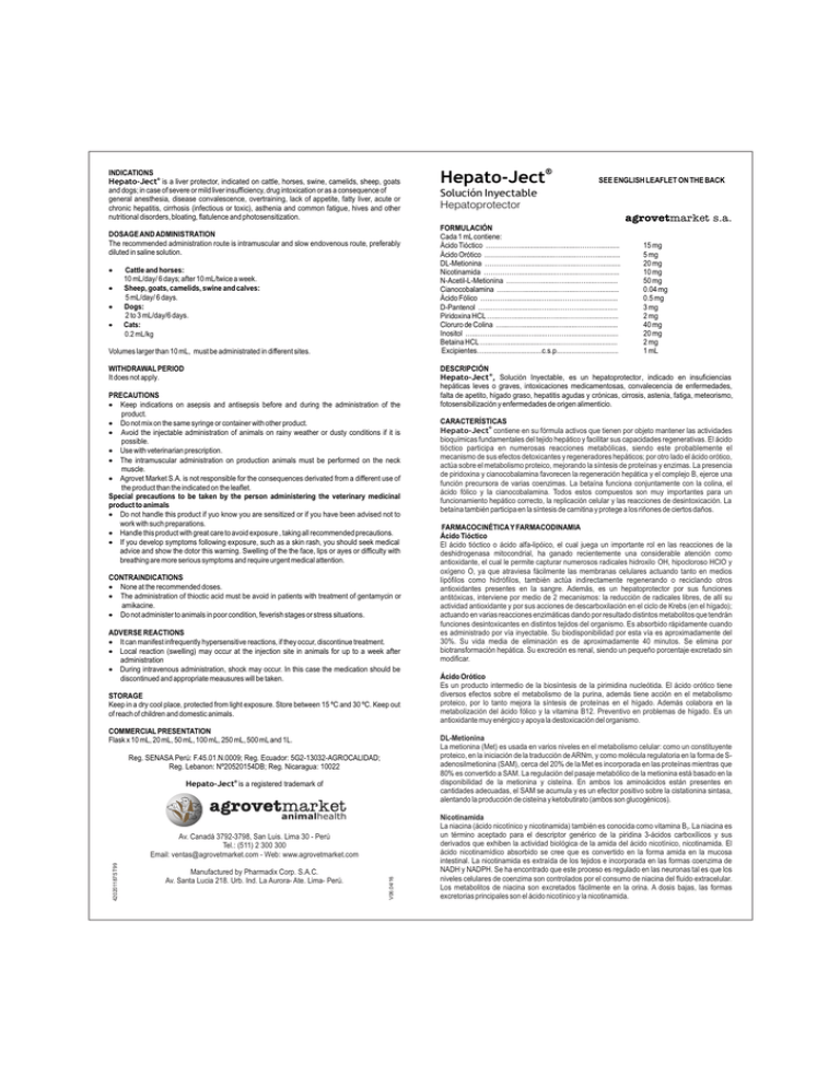 Hepato-Ject Solución Inyectable Hepatoprotector agrovet