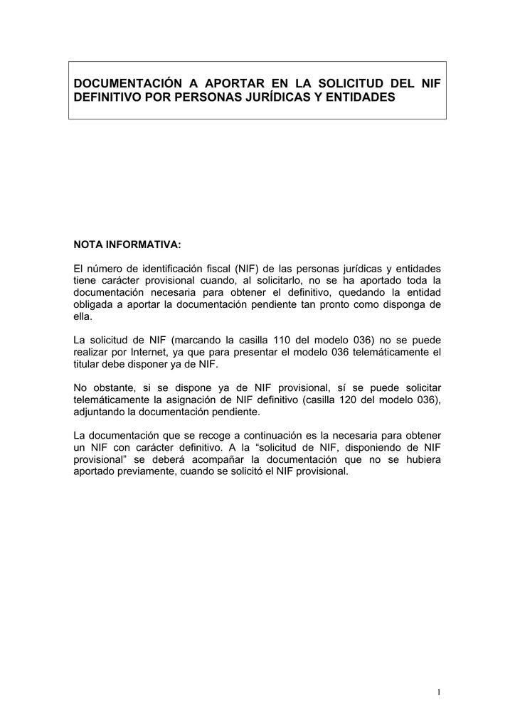Documentación necesaria para obtener el NIF definitivo