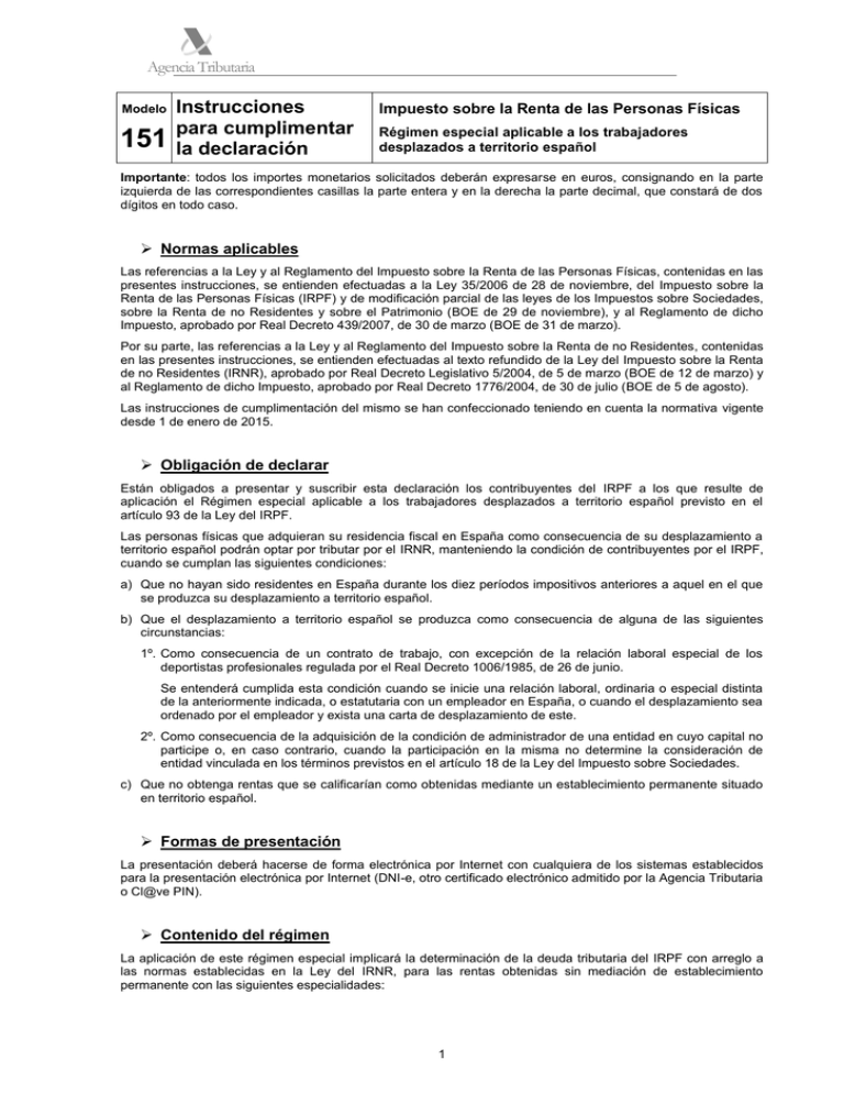 151 Instrucciones para cumplimentar