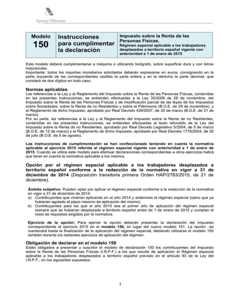 Instrucciones modelo 150