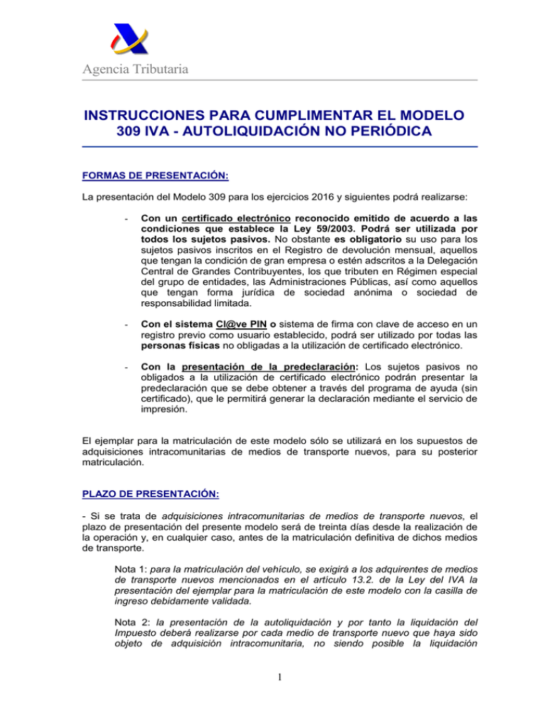 Instrucciones Modelo 309