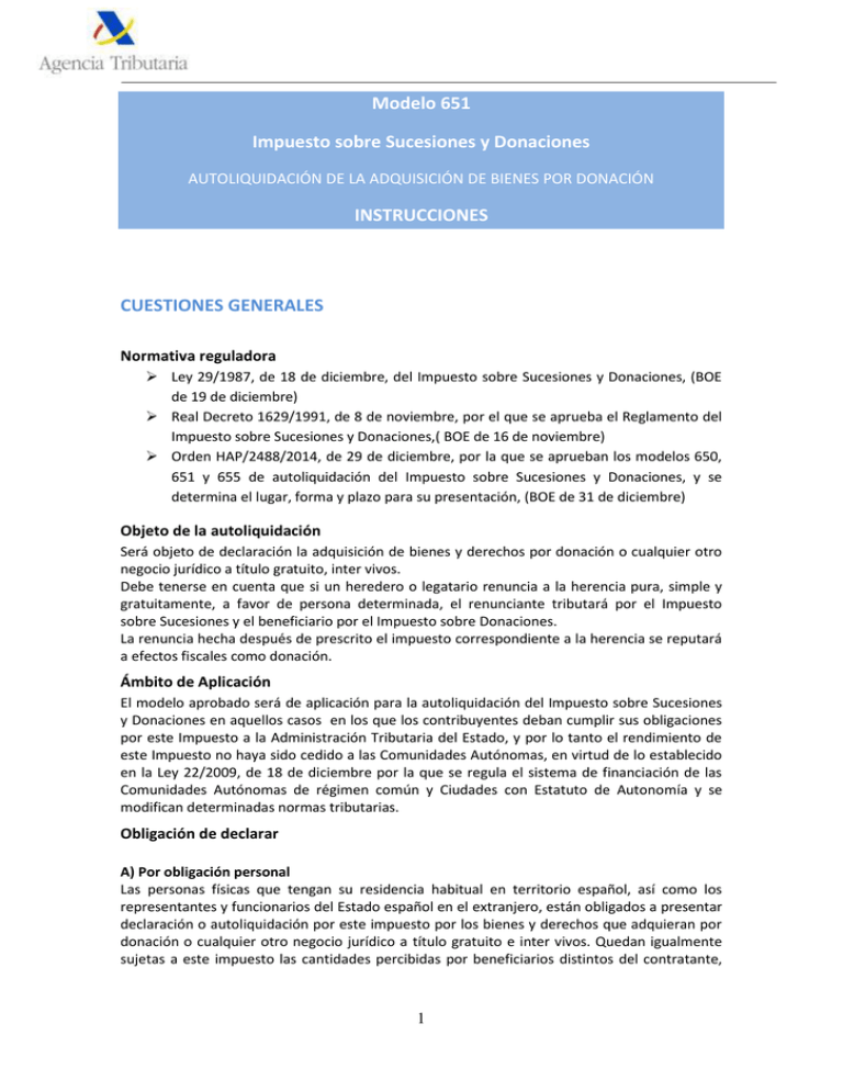 Modelo 651 Impuesto sobre Sucesiones y Donaciones INSTRUCCIONES ...