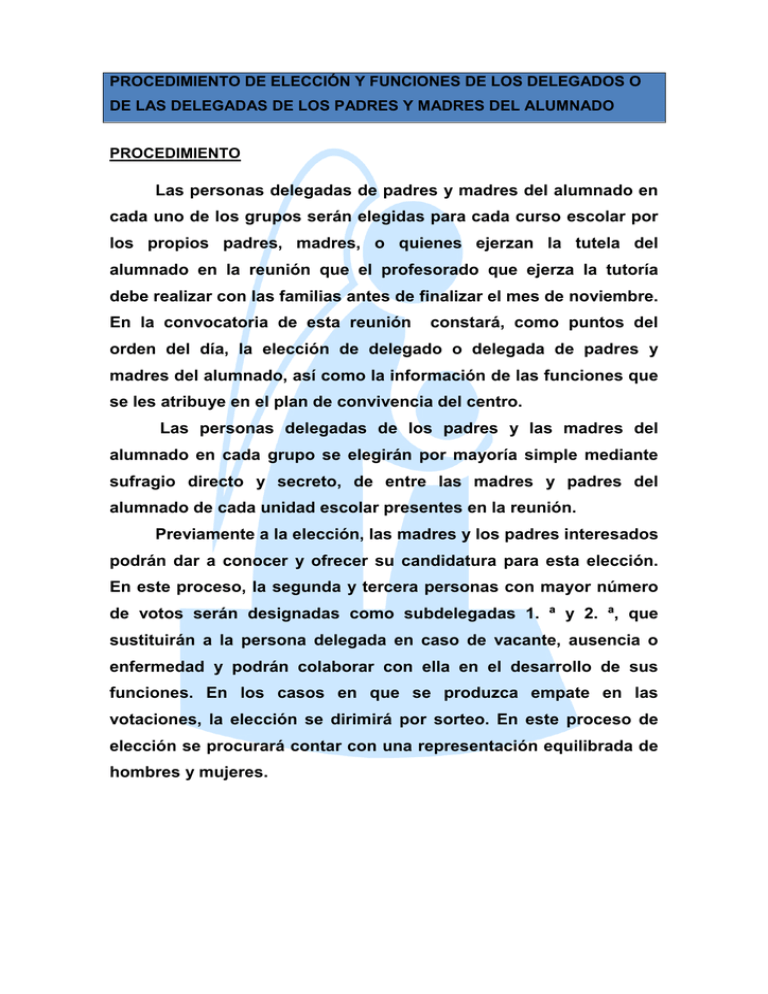 Funciones de padres y madres delegados