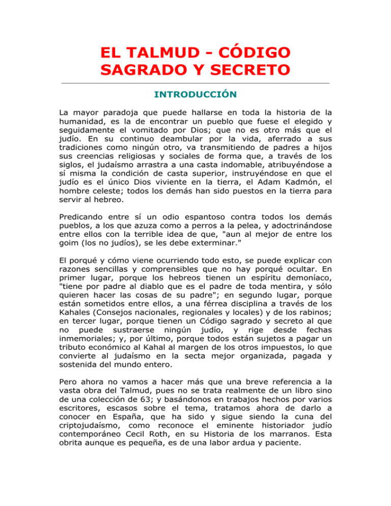 El Talmud Código Sagrado y Secreto
