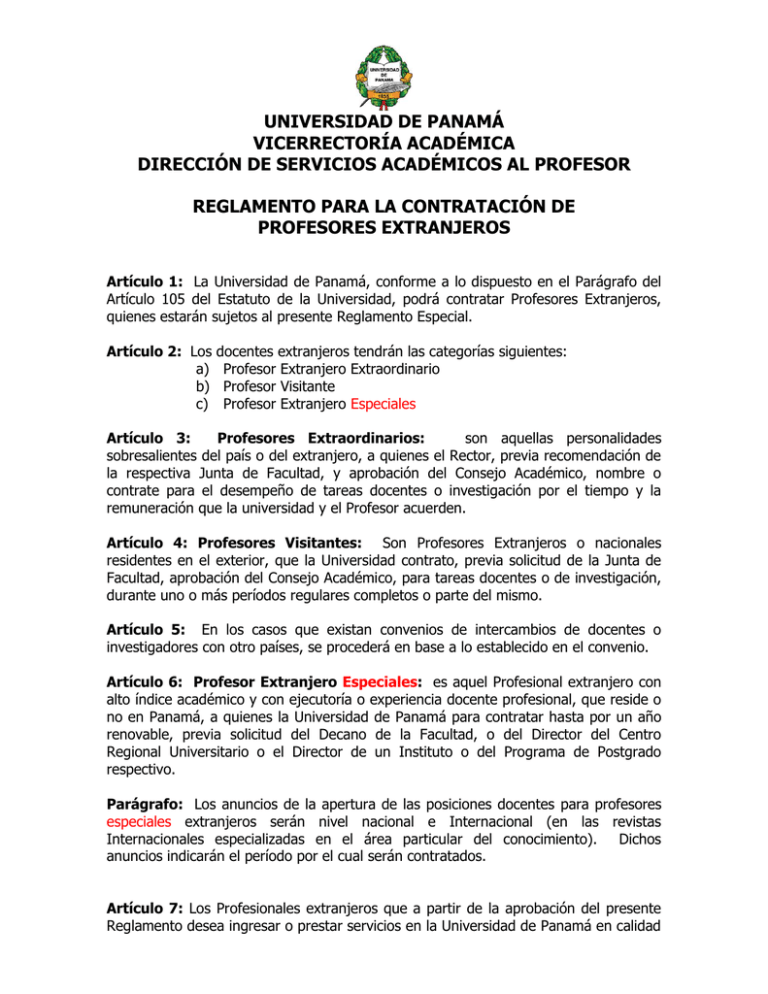 Contratación de Profesores Extranjeros