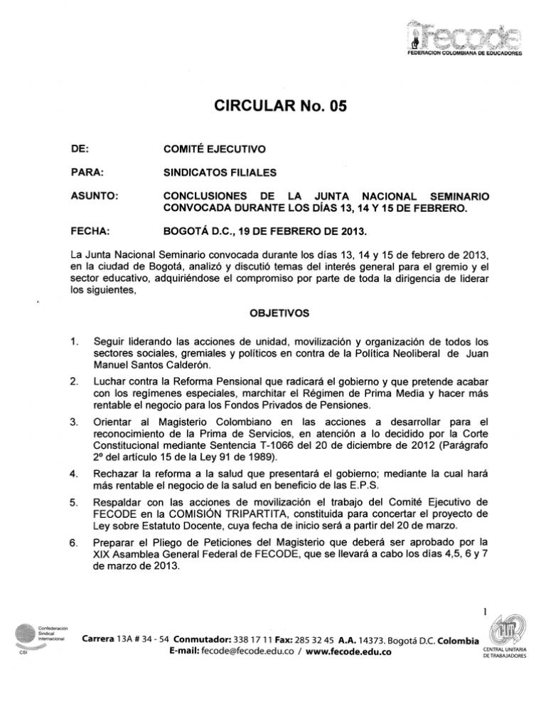 >> Descargar Circular No. 05 del 2013 en formato PDF