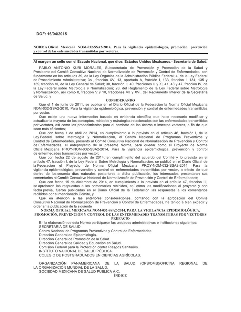 NOM-032-SSA2-2014 DOF