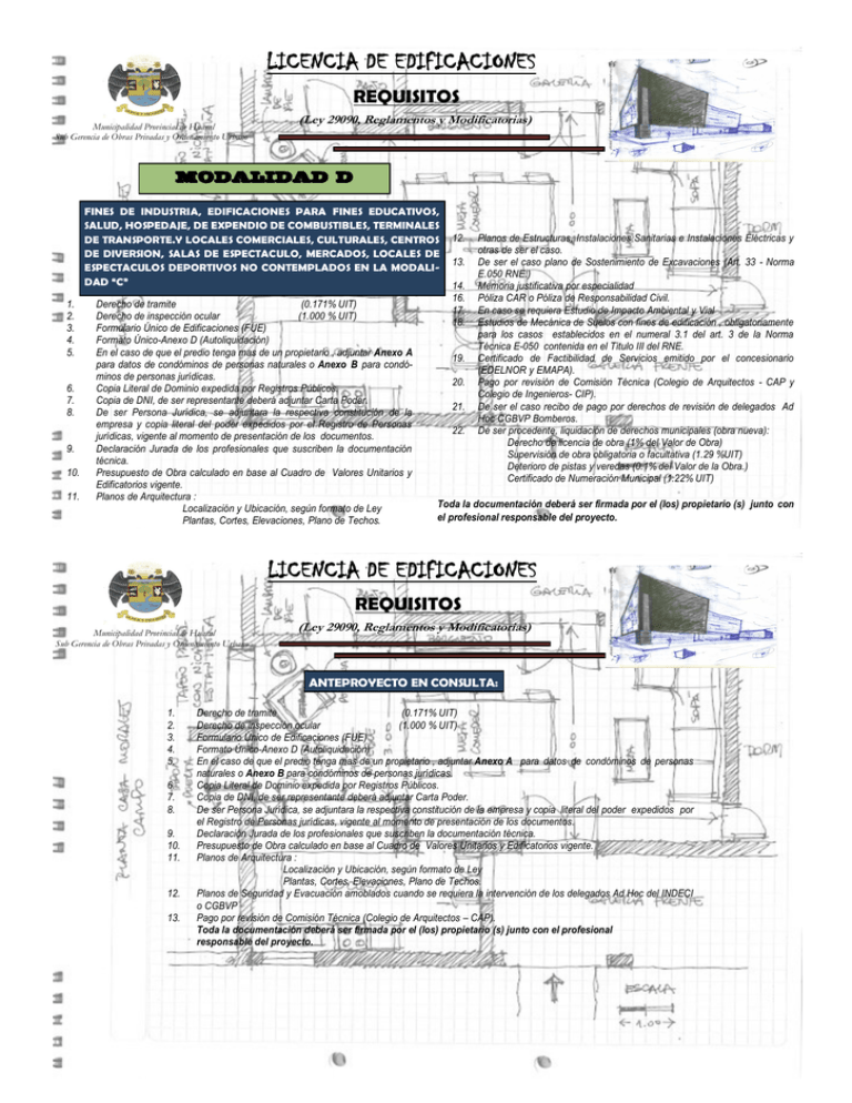 LICENCIA DE EDIFICACIONES REQUISITOS MODALIDAD D