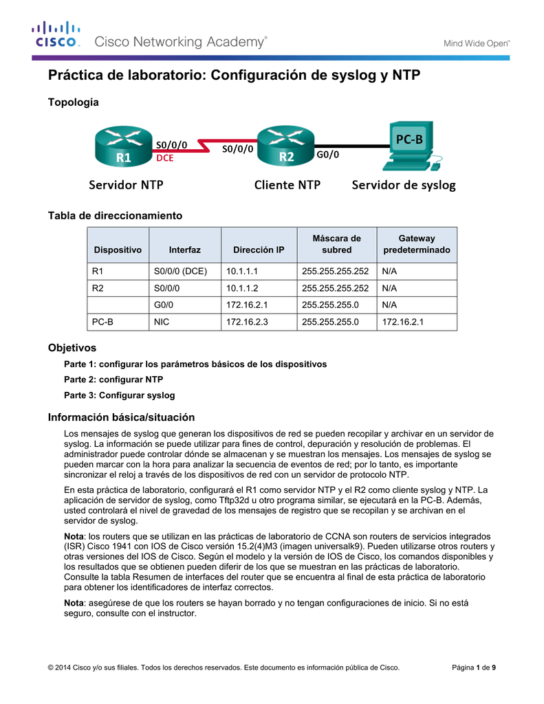 Práctica de laboratorio: Configuración de syslog y NTP