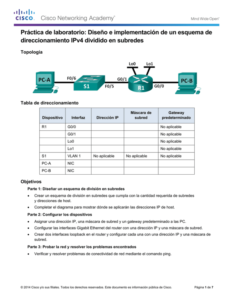 Práctica de laboratorio: Diseño e implementación de un esquema de direccionamiento IPv4 dividido ...