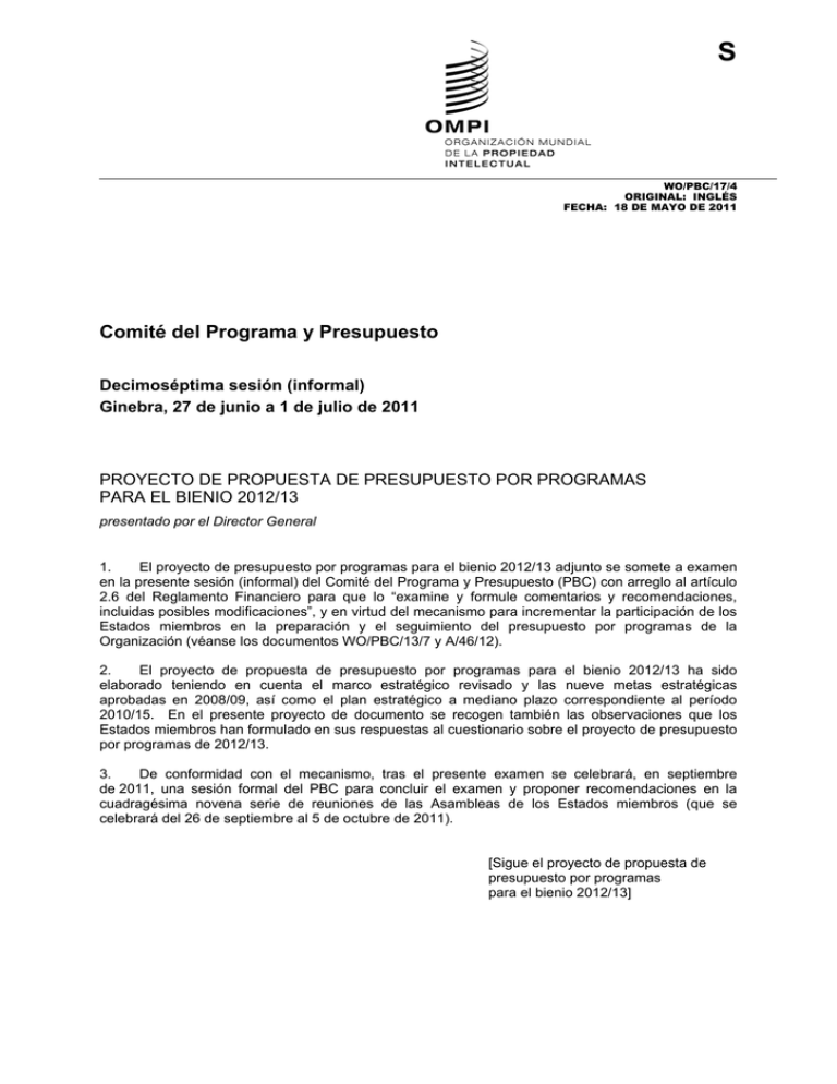 S Comité del Programa y Presupuesto Decimoséptima sesión (informal)