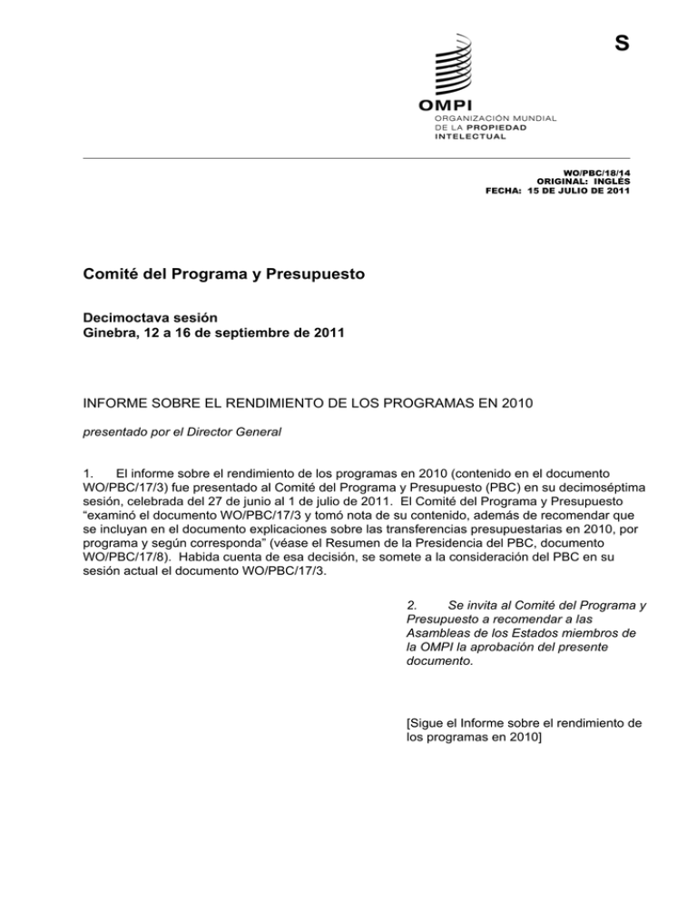 S Comité del Programa y Presupuesto Decimoctava sesión