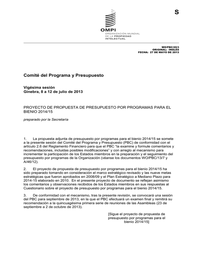 S Comité del Programa y Presupuesto Vigésima sesión