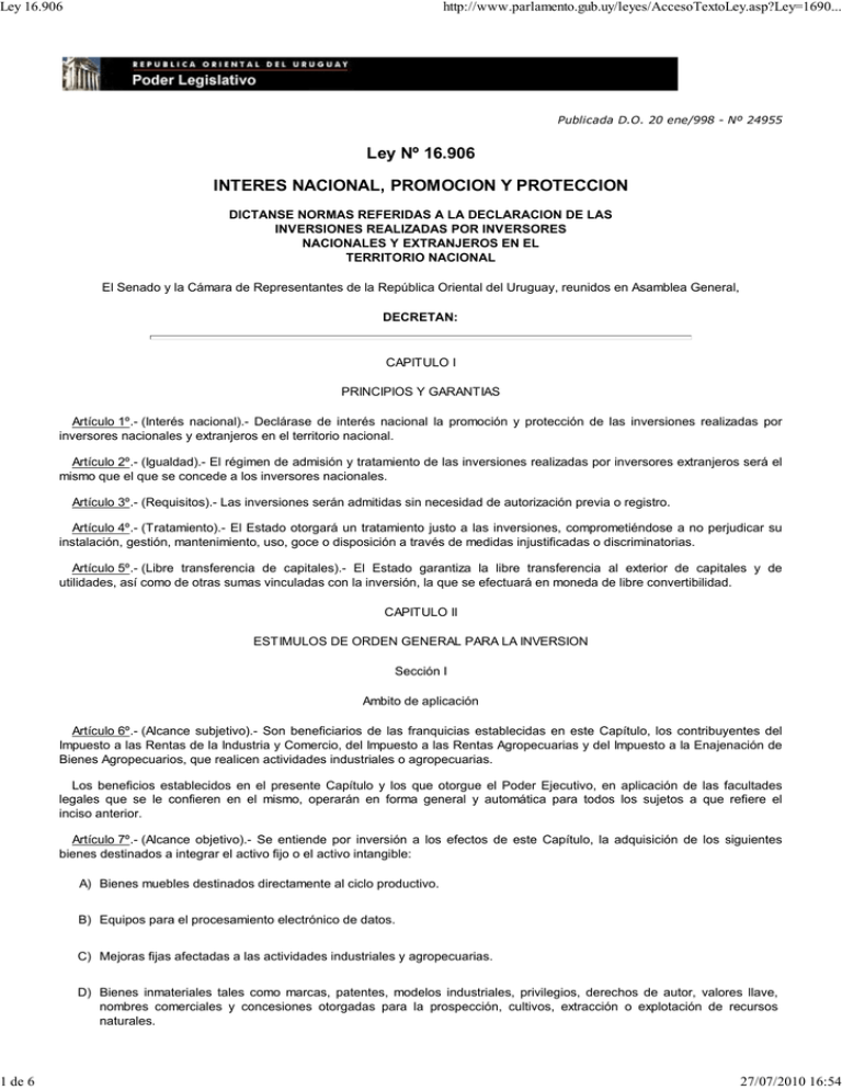 Ley N° 16.906 del 07-01-1998