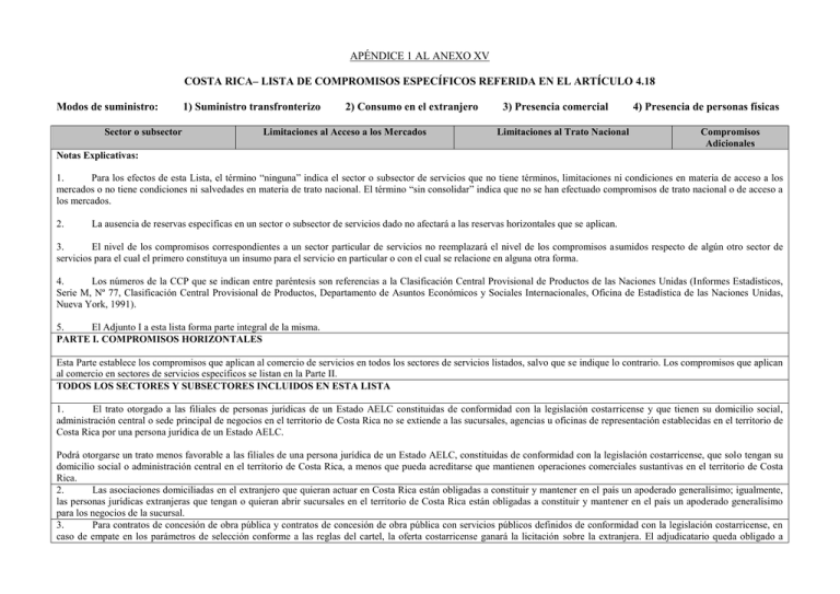 Lista de Compromisos Espec ficos Costa Rica