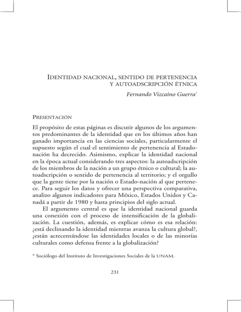 Identidad Nacional, Pertenencia y Autoadscripción Étnica