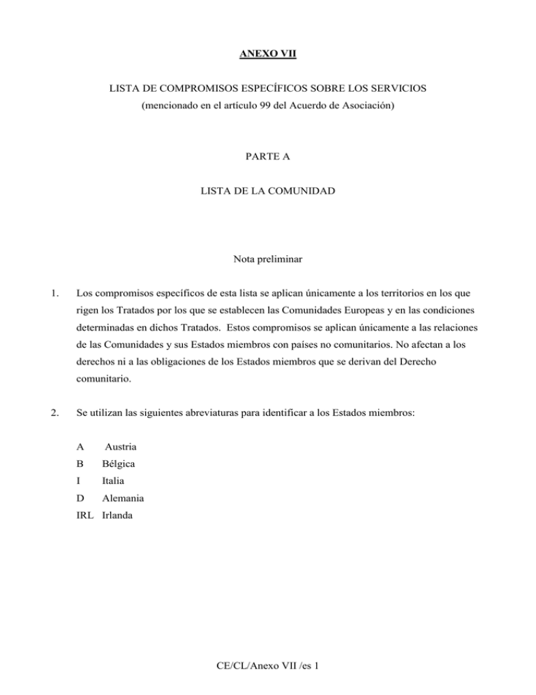 Lista de compromisos específicos sobre los servicios (mencionado en el ...