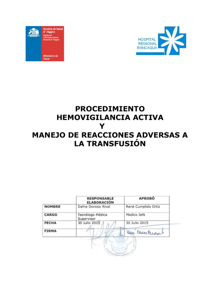 APTr 1.2 Hemovigilancia Activa y Manejo Reacciones Adversas a la Tranfusión en HRR V4-2015