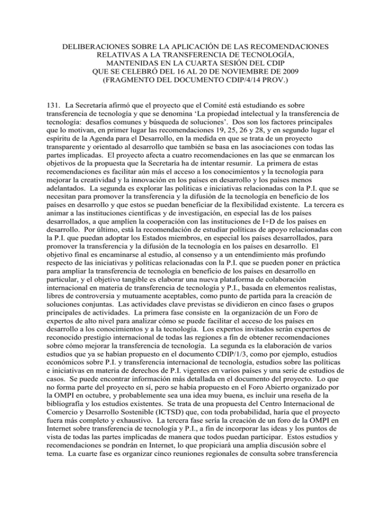 DELIBERACIONES SOBRE LA APLICACIÓN DE LAS RECOMENDACIONES