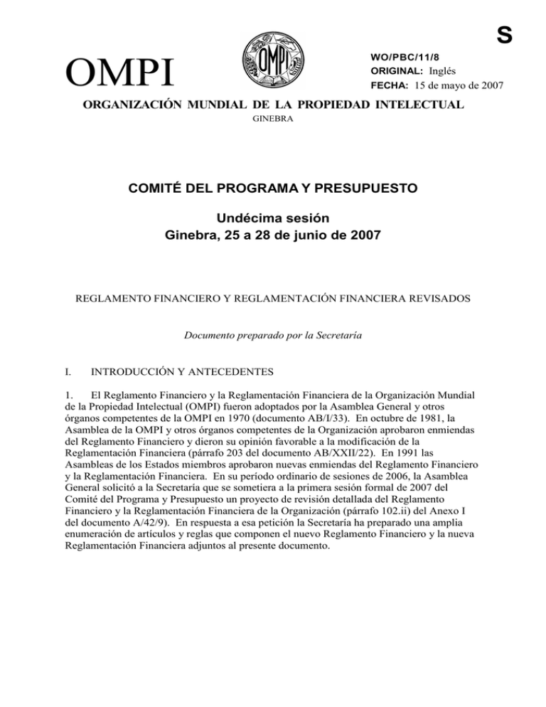 OMPI S COMITÉ DEL PROGRAMA Y PRESUPUESTO Undécima sesión