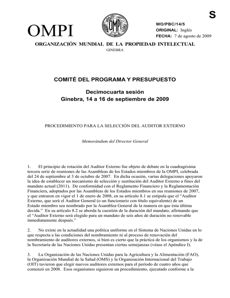 OMPI S COMITÉ DEL PROGRAMA Y PRESUPUESTO Decimocuarta sesión