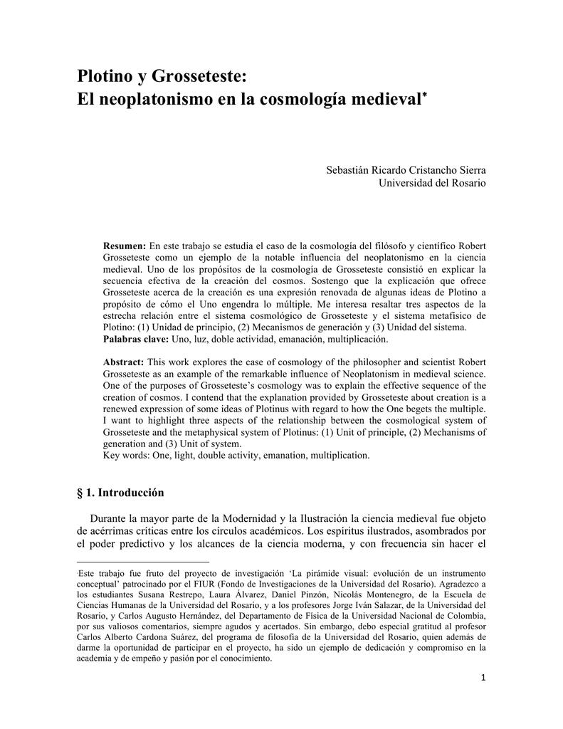Plotino y Grosseteste - El neoplatonismo en la cosmología medieval