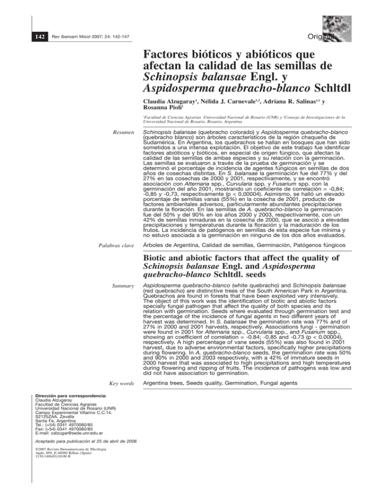Factores bióticos y abióticos que afectan la calidad de las semillas de Schinopsis balansae Engl ...
