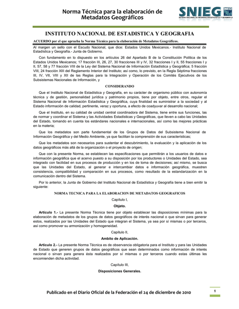 NT para la Elaboración de Metadatos Geográficos
