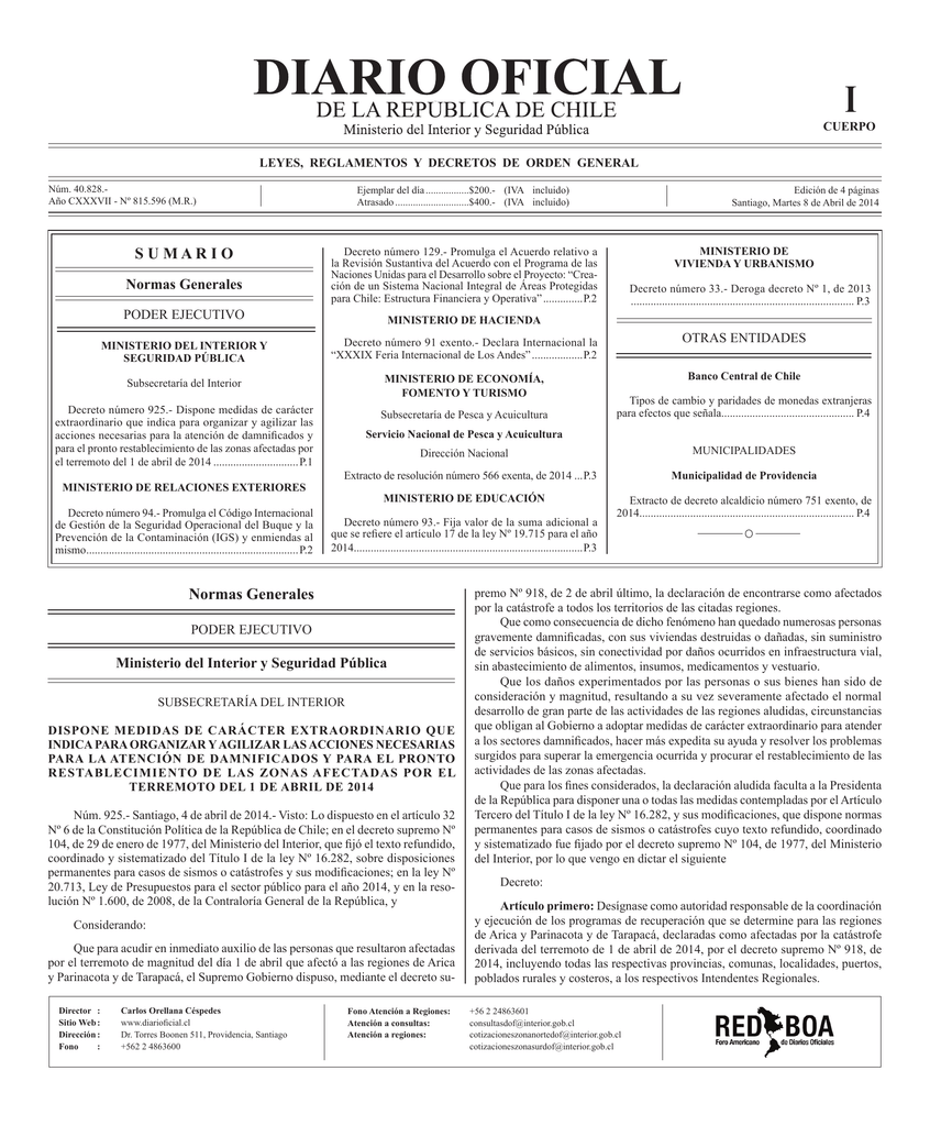 vea esa edición del Diario Oficial, páginas 3 y 4