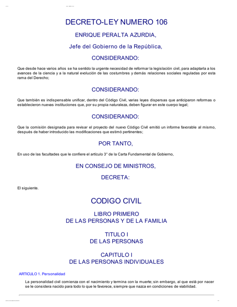 DECRETO-LEY NUMERO 106 ENRIQUE PERALTA AZURDIA, Jefe del Gobierno de la ...