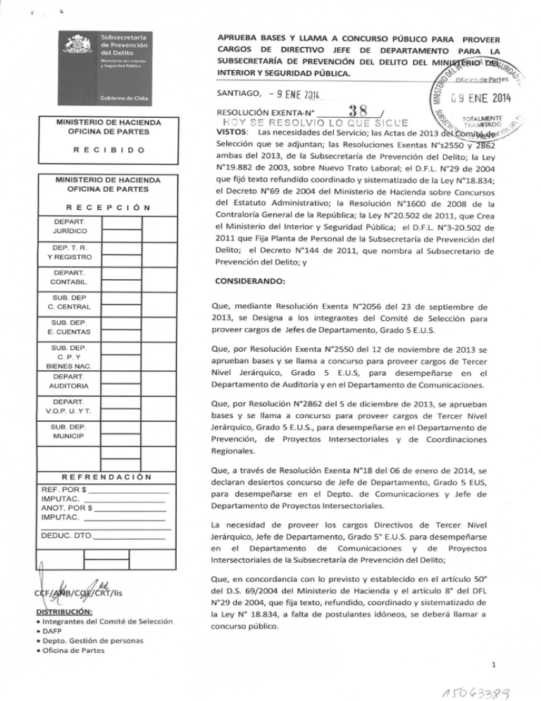 Resolución N° 38 Llamado a concurso Jefes de Departamento