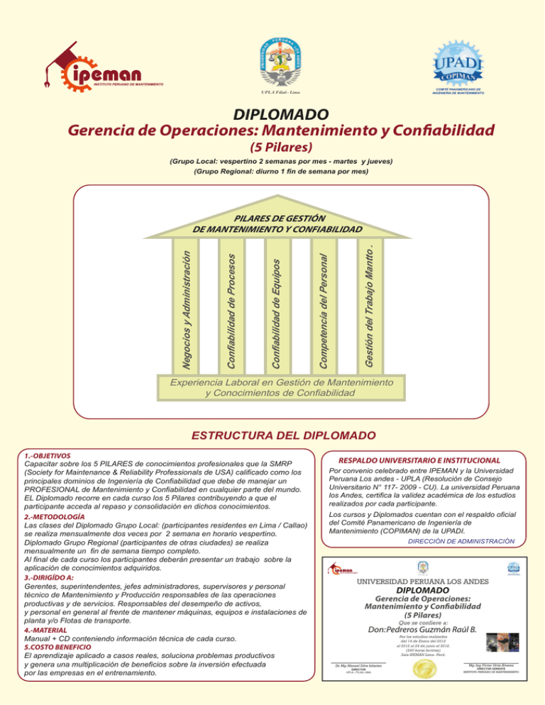 Diplomado Gerencia de operaciones: CMRP Mantenimiento y Confiabilidad - 5 pilares