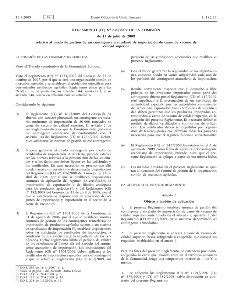 Reglamento 620-2009 CE