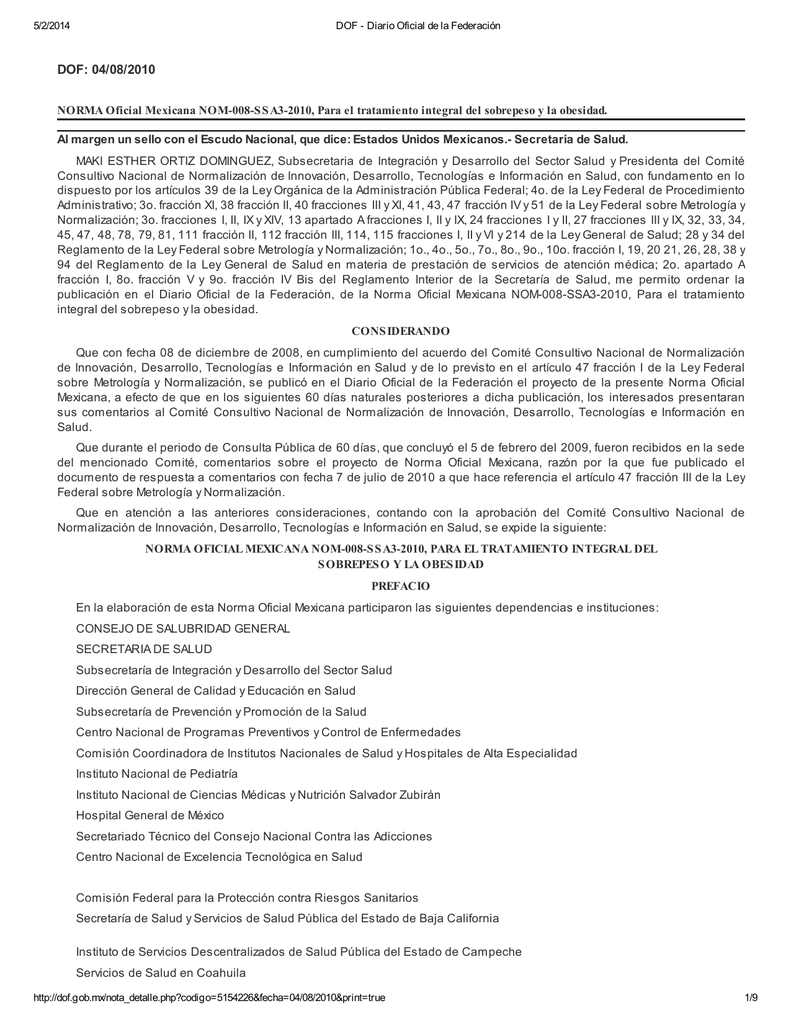 Norma Oficial Mexicana NOM-008-SSA3-2010 Para el tratamiento integral ...